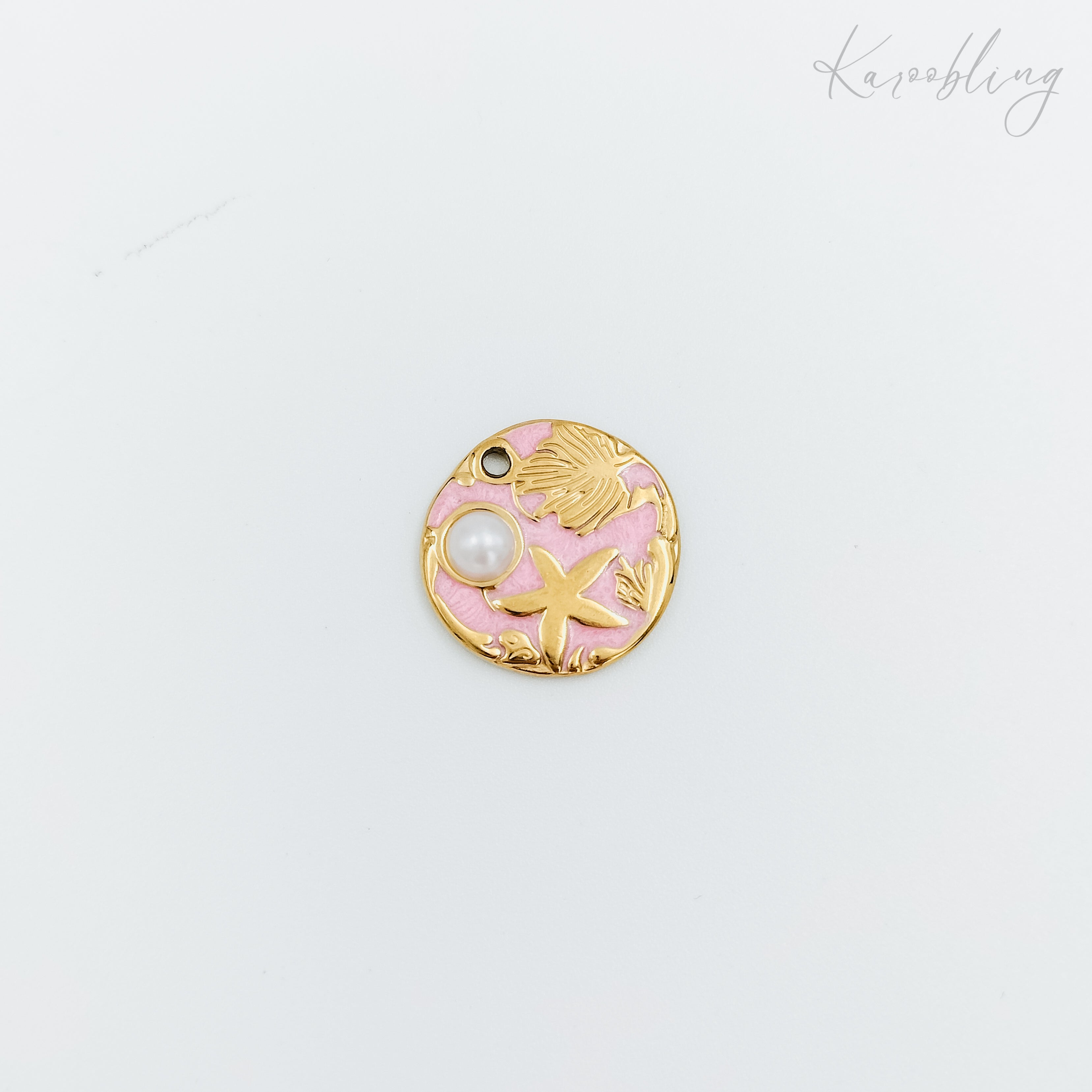 Gold Plated Seashell & Starfish Pink Enamel Charm Karoobling Jewelry ...